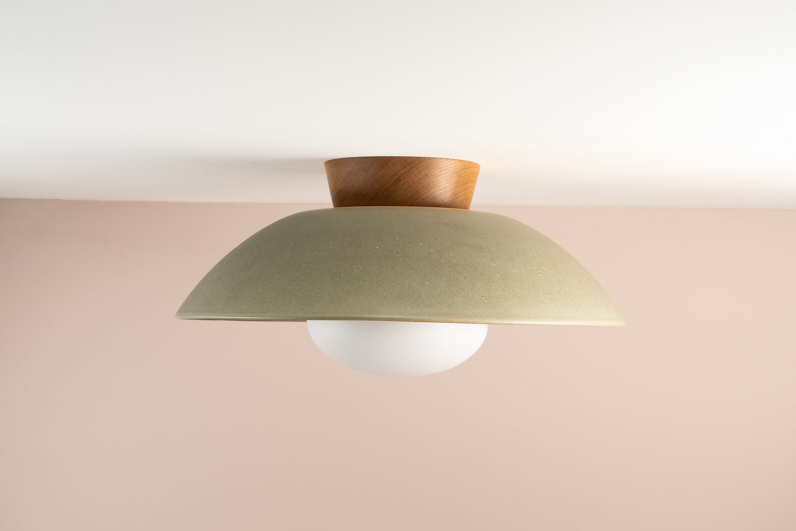 Green XL Dawn Flush Mount Ceiling Light in Ceramic and Oak - Etsy