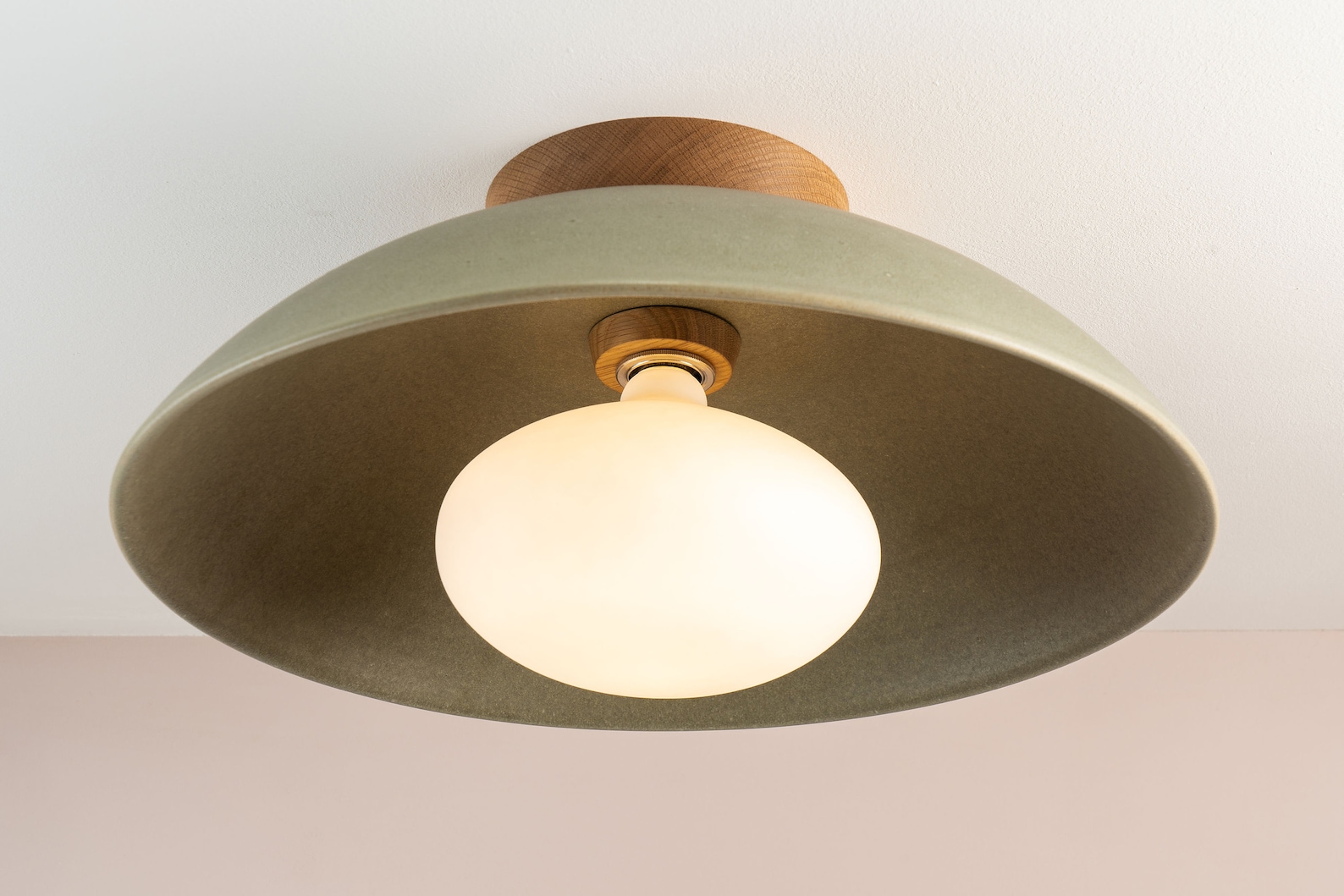 Green XL Dawn Flush Mount Ceiling Light in Ceramic and Oak - Etsy