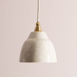 Small Speckled Cream Gloss Element Pendant Light in Ceramic and Brass ...