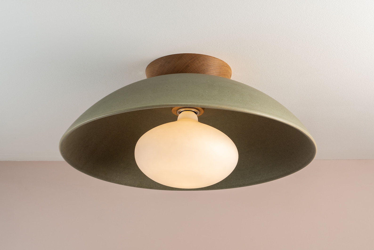 Green XL Dawn Flush Mount Ceiling Light in Ceramic and Oak - Etsy