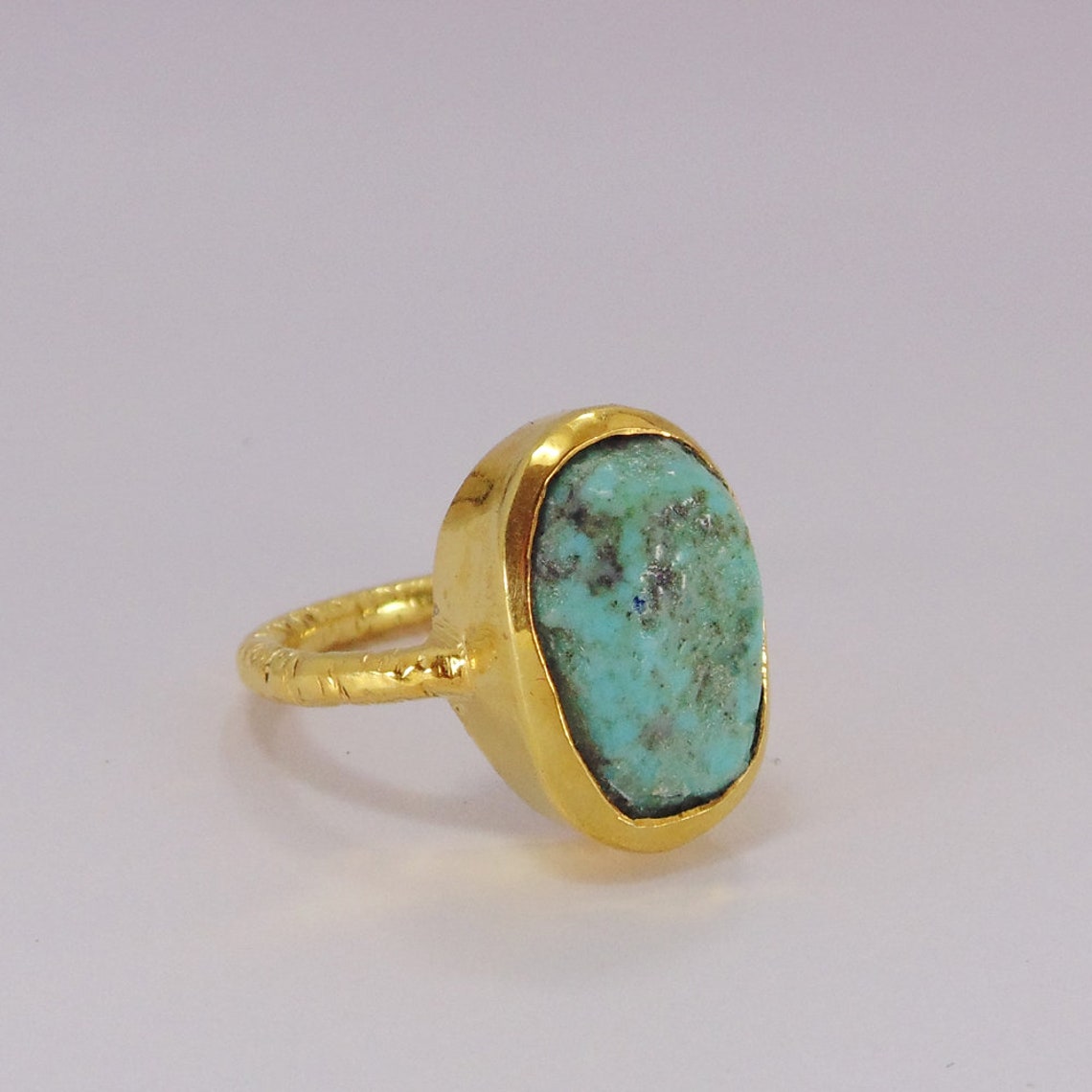 100% Natural Arizona Turquoise Ring Hammered Ring Gold | Etsy