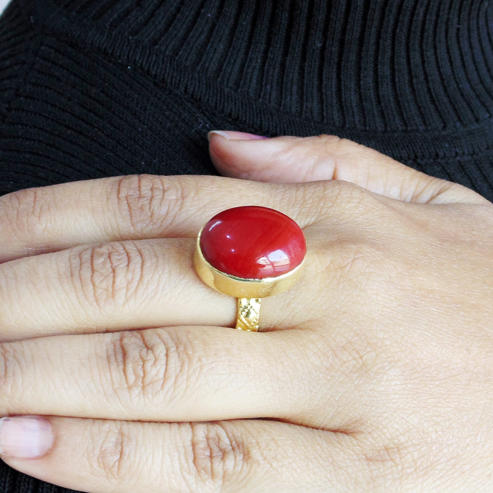 Handmade Ring Red Coral Ring 18K Yellow Gold Plated Ring - Etsy