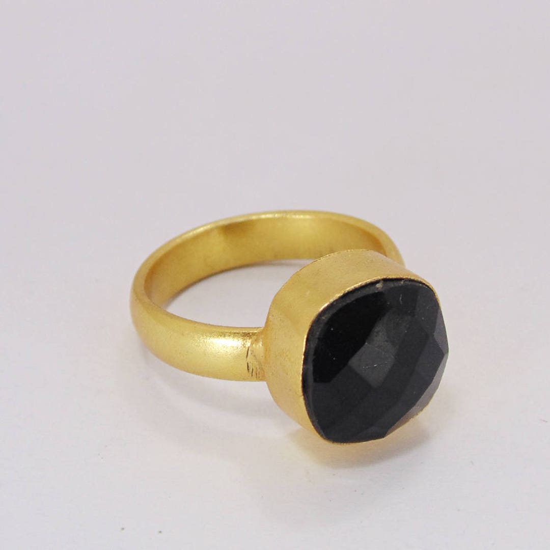 Handmade Brass Ring, Black Onyx Ring, Unique Stone Ring, Stackable Ring ...