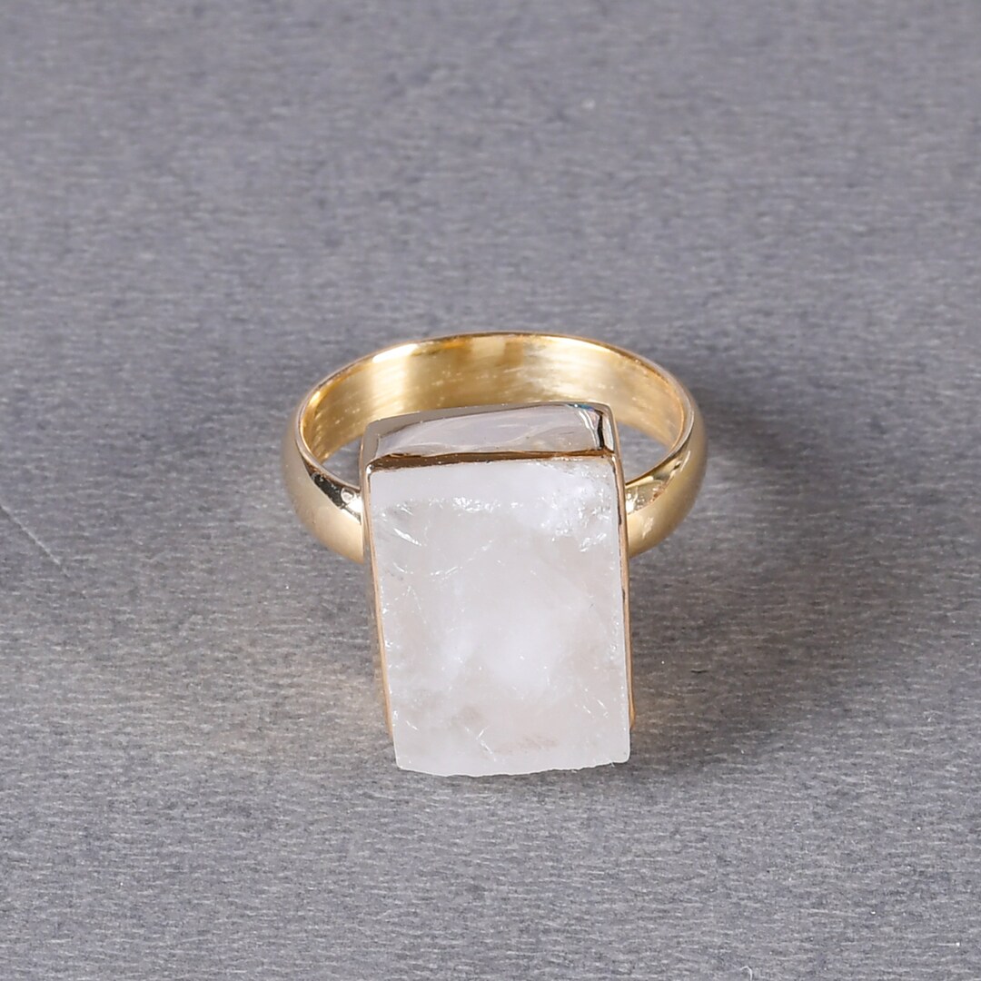 22K Gold Plated Raw Crystal Quartz Bezel Set Statement Ring - Etsy