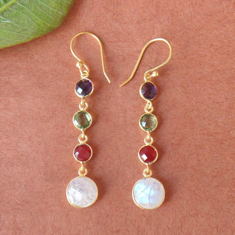 Colored Stone Earrings 18k Gold Plated Earrings Moonstone - Etsy
