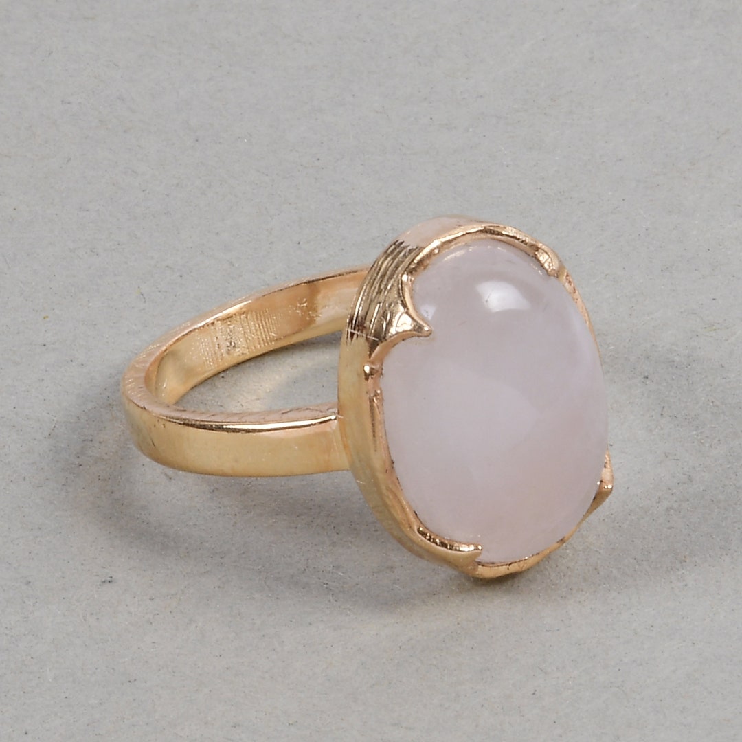 Natural Gemstone Ring, Rose Quartz Ring, Bridal Wedding Ring, Gold ...