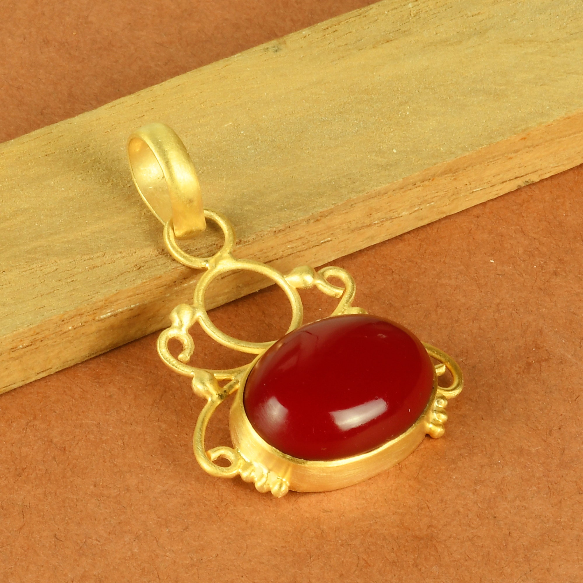 Stunning Pendant Red Coral Pendant 18K Gold Plated Pendant - Etsy