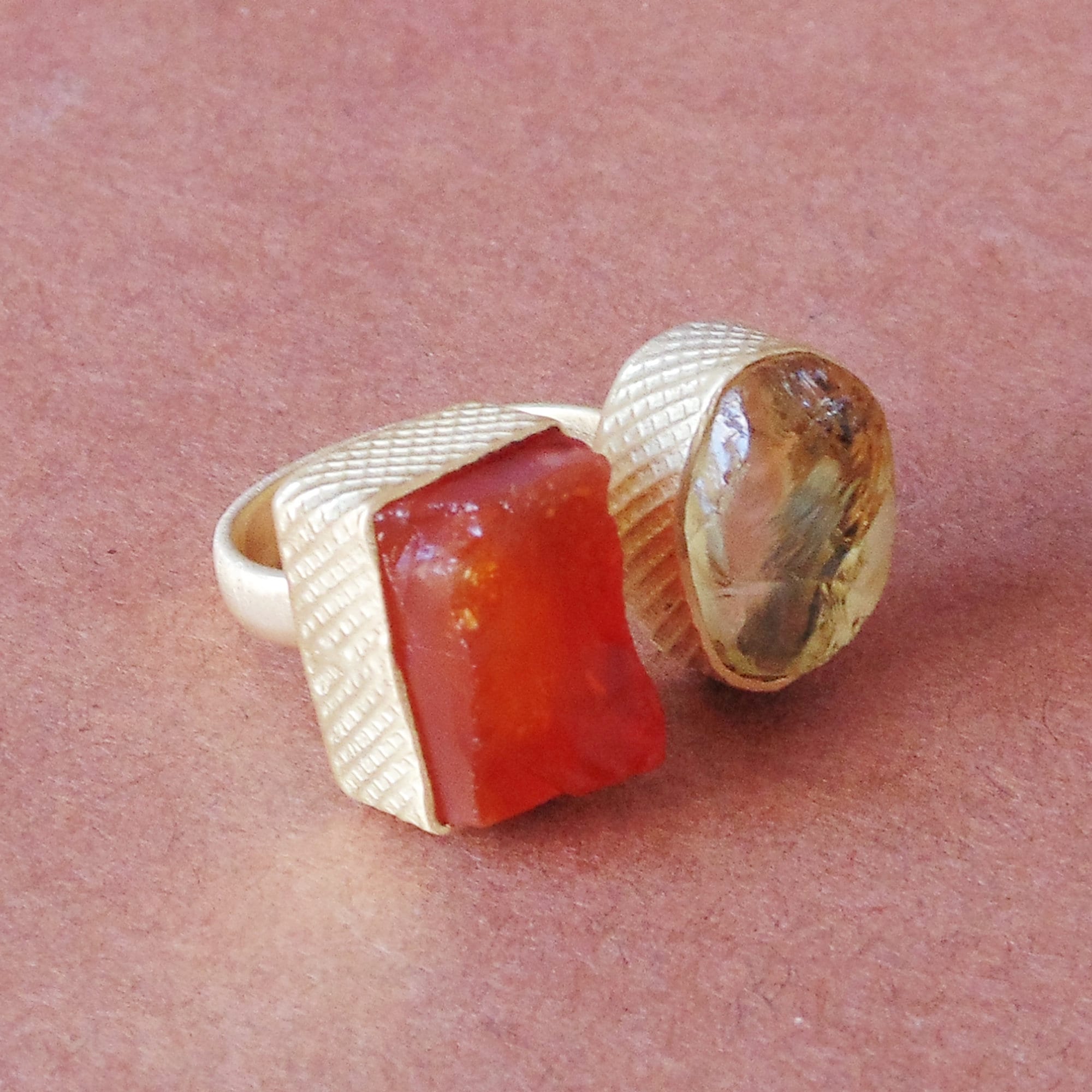 Natürlicher Karneol Ring Matte Gold Ring Roh Citrin Ring | Etsy