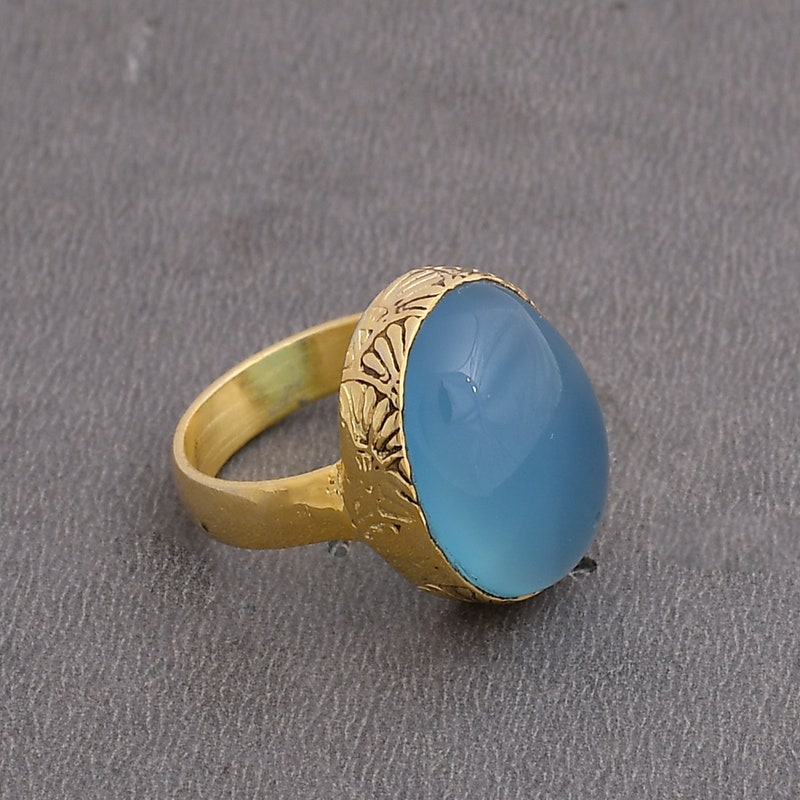 Aqua Chalcedony Gold Ring - Etsy