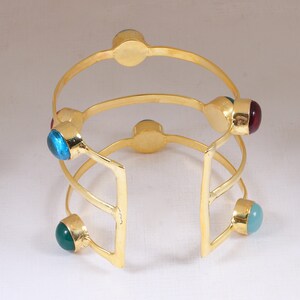18K Gold Plated Cuff Bracelet, Multi Stone Cuff Bracelet, Wrist Cuff ...