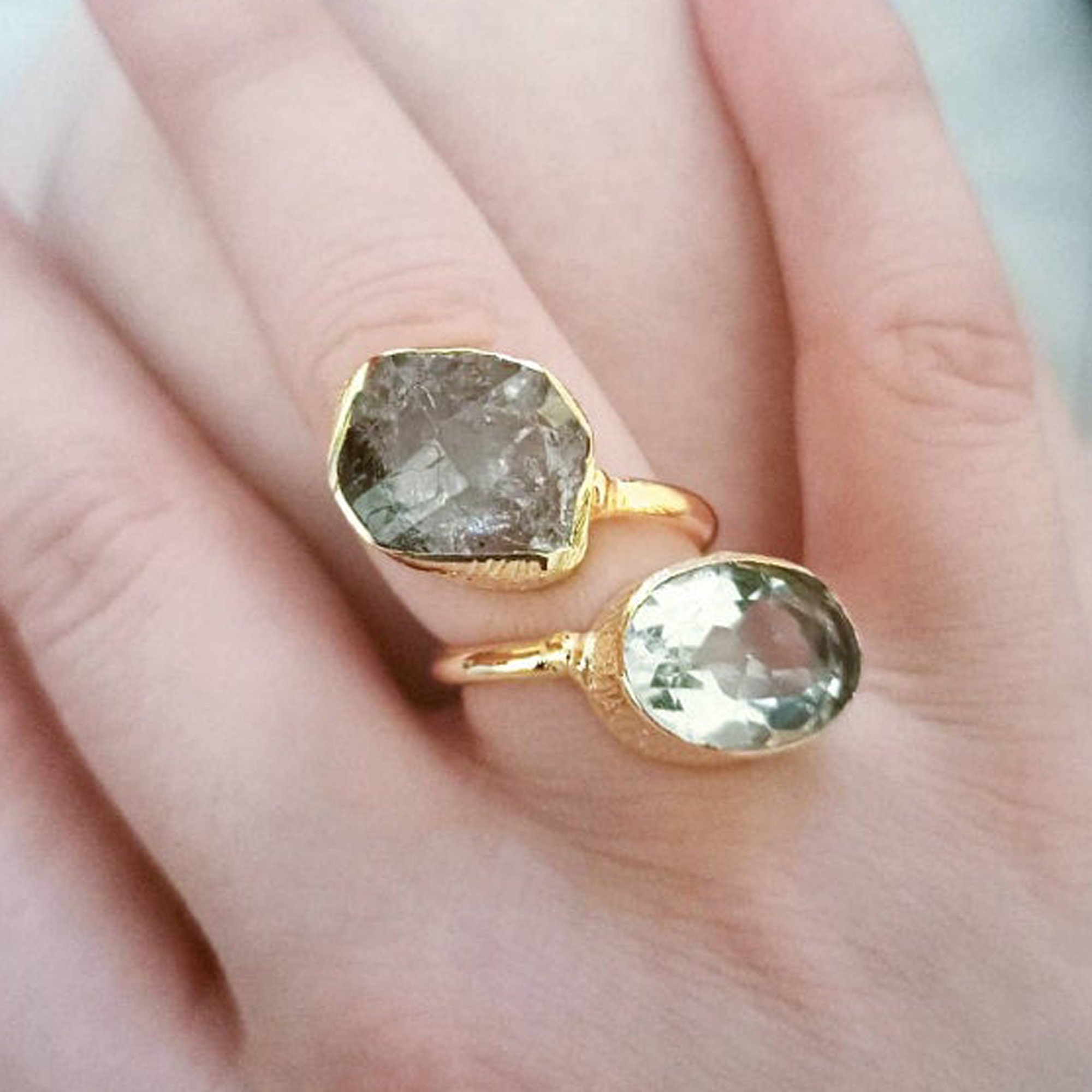 Natural Herkimer Diamond Ring Gold Bypass Ring Crystal | Etsy