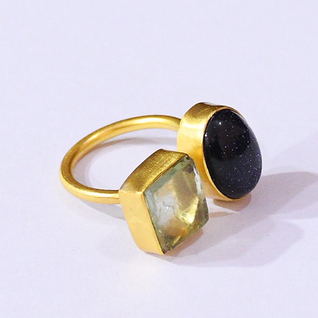 Natural Green Fluorite and Blue Sun Sitara Dual Stone Ring - Etsy
