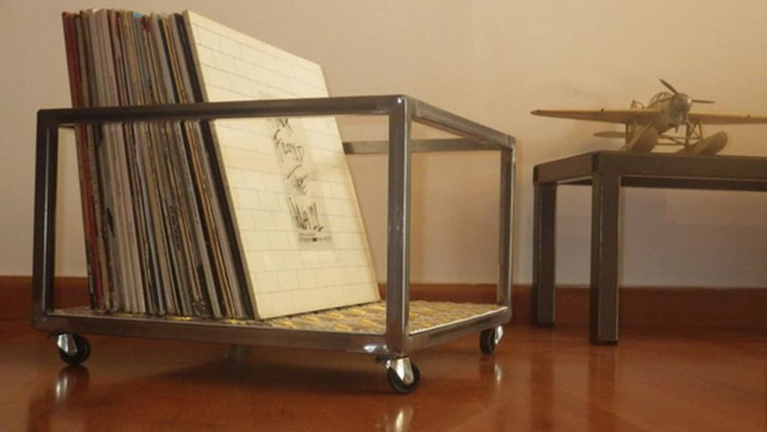 Design Steel Box With Wheels for 100 Lps Vinyl Records Storage Home ...