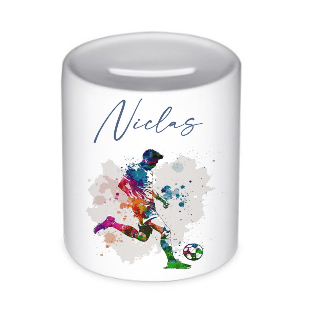 Money Box Boy Football Ceramic Personalized Name Child Footballer ...