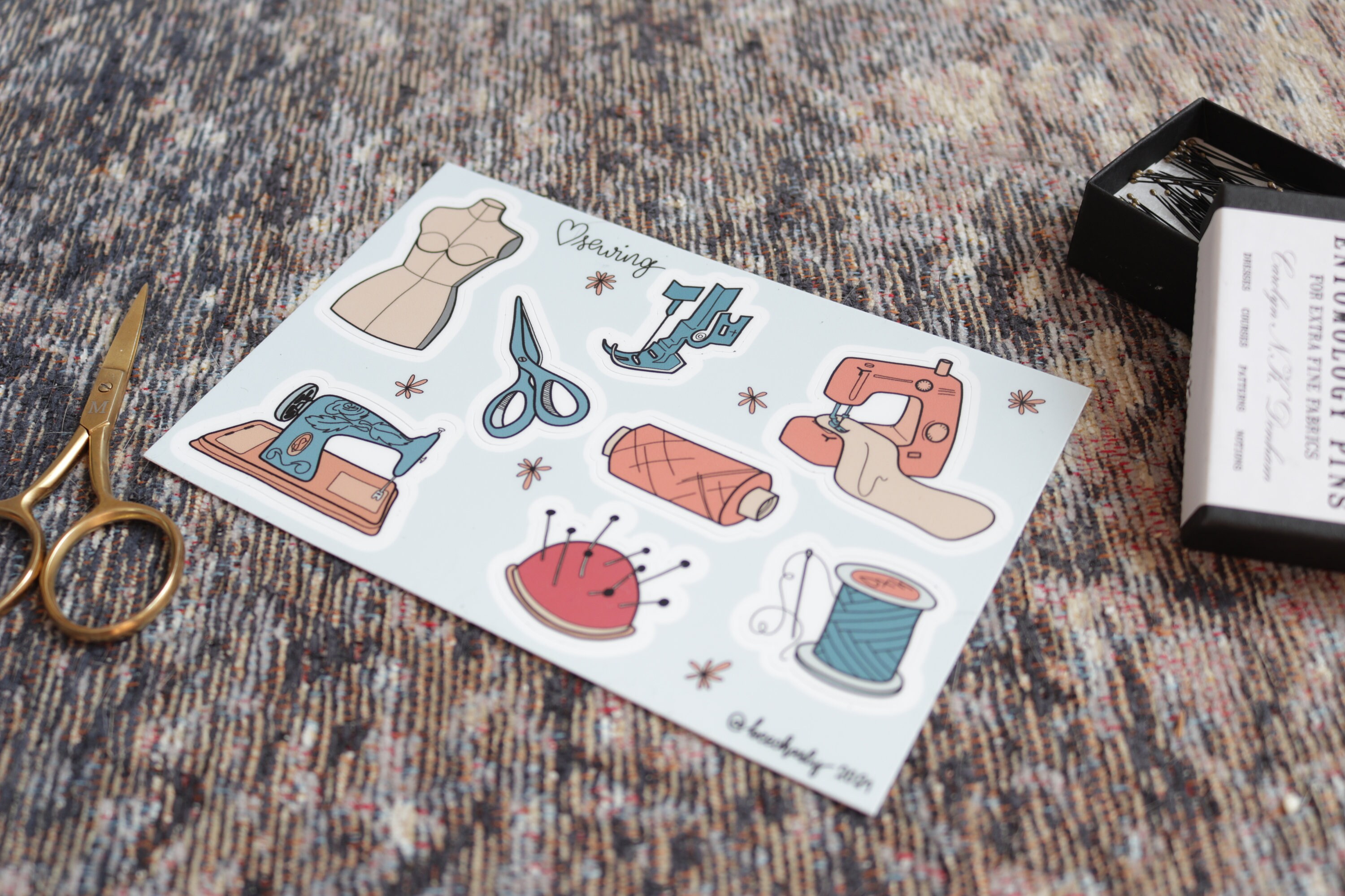 Stickers SEWING Set Mat Finish Vinyl Pins Antique Sewing - Etsy