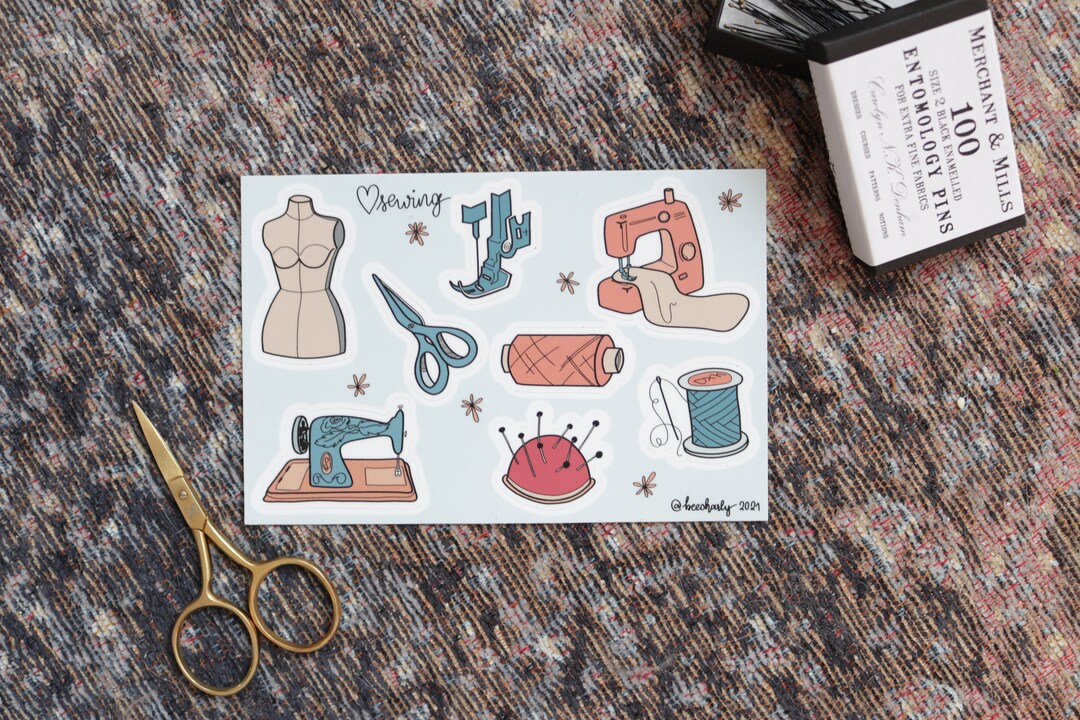Stickers SEWING Set Mat Finish Vinyl, Pins, Antique Sewing Machine ...
