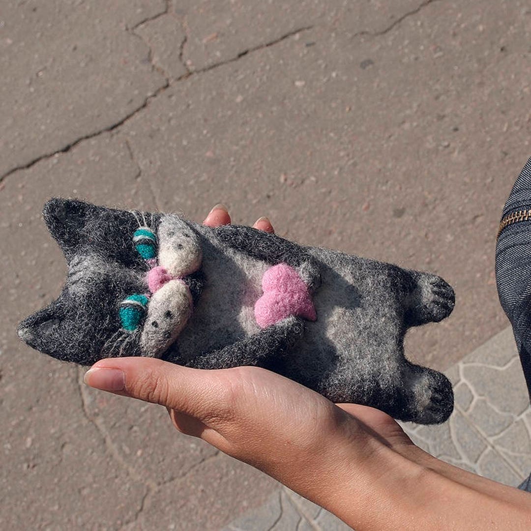 Felted Grey Cat Phone Case: Eco-friendly Wool Sleeve - Etsy