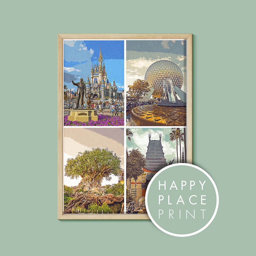 Walt Disney World 4 Parks Retro Poster Disney Print Disney - Etsy