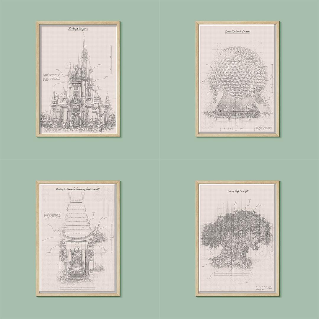 Disney World Blueprint Posters, Four Parks Retro Maps (multiple Sizes ...