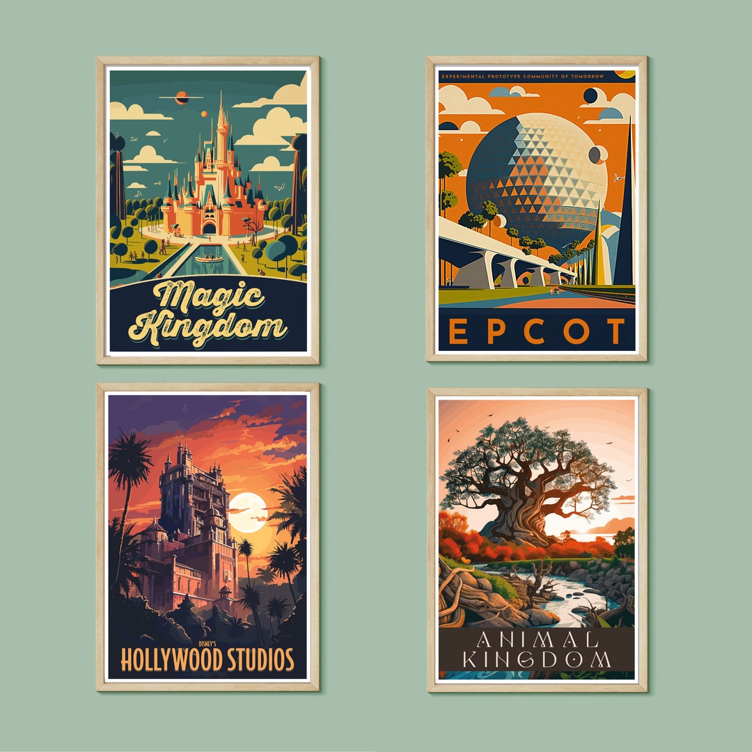 Disney Parks Vintage Posters Bundle: Magic Kingdom, Epcot, Hollywood ...