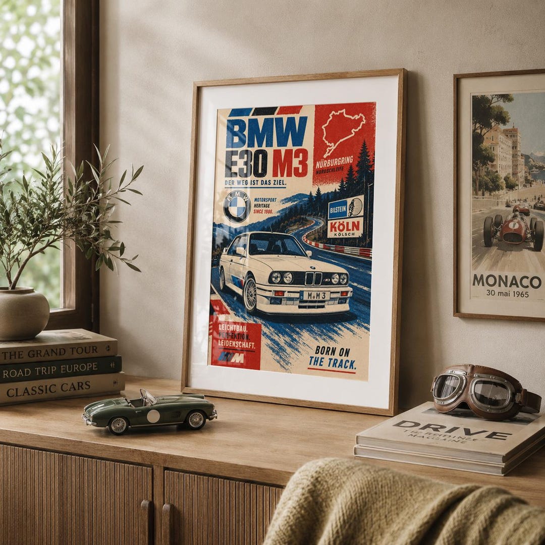 Retro Car Poster, Automotive Print, Motorsport Wall Art, Racing Car ...