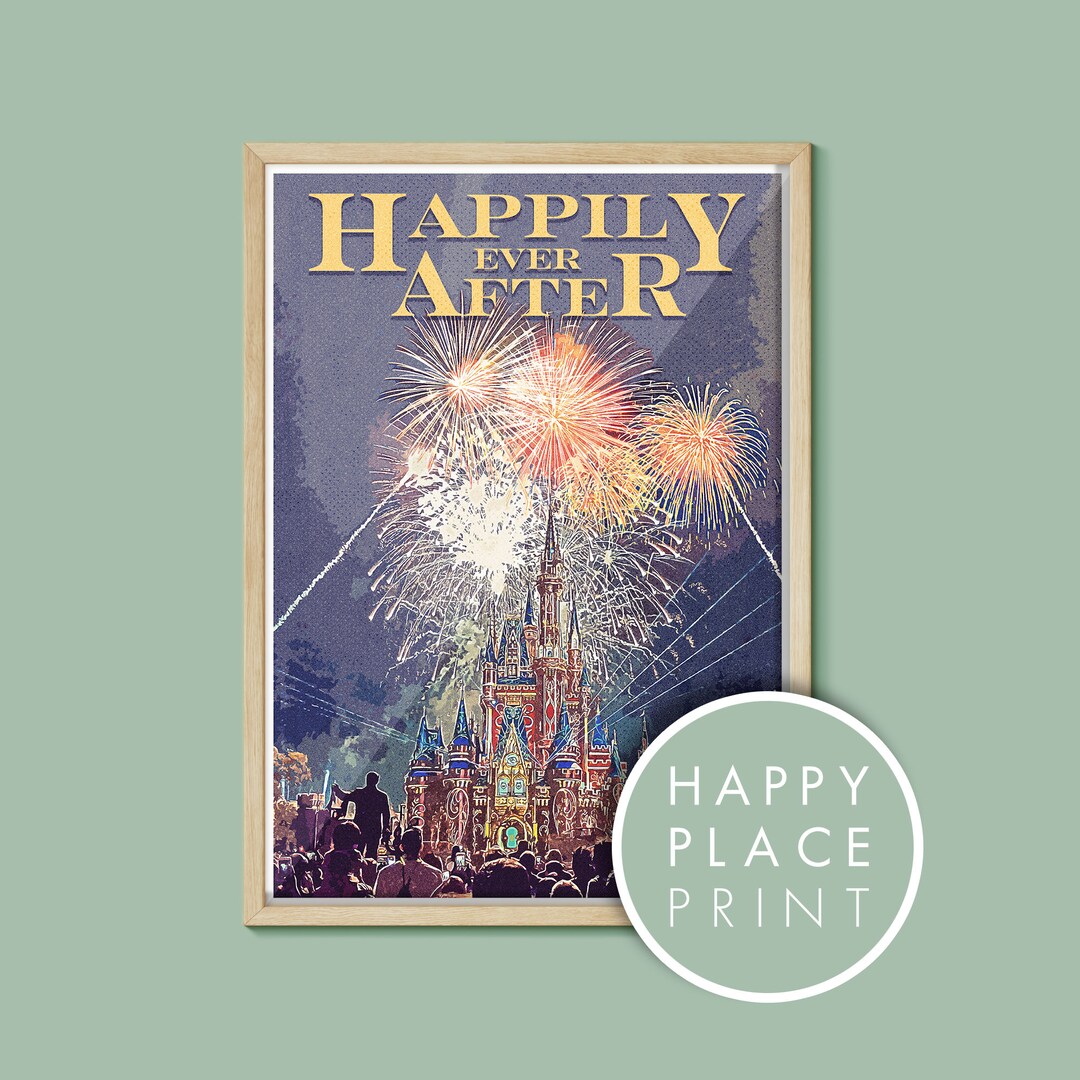 Happily Ever After Fireworks Retro Poster, Disney Print, Walt Disney ...