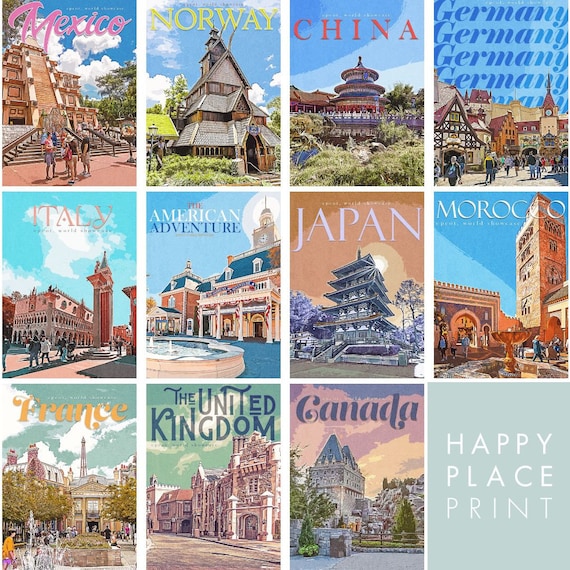 Epcot World Showcase Countries Retro Prints Walt Disney - Etsy