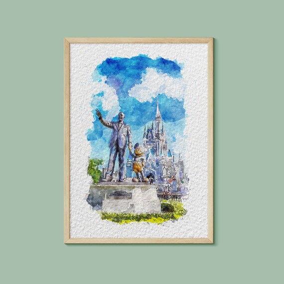 The Partners Statue Watercolour Print Disney Print Walt | Etsy