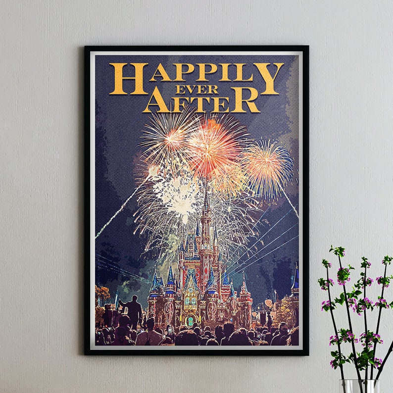 Happily Ever After Fireworks Retro Poster | Etsy