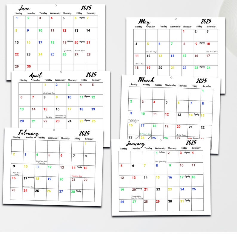 2025 Color-coded Postal Calendar Digital Download: Clutter-free, Bright ...