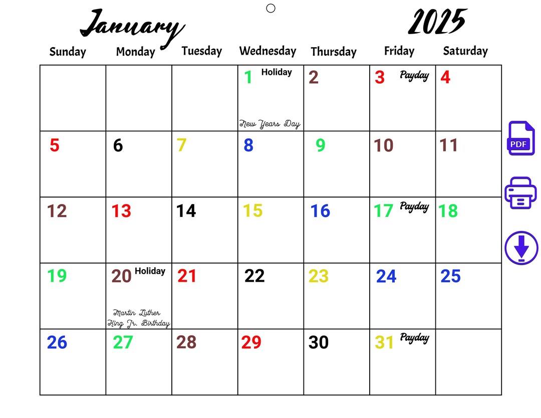 2025 Color-coded Calendar Digital Download: Clutter-free, Bright, Easy ...