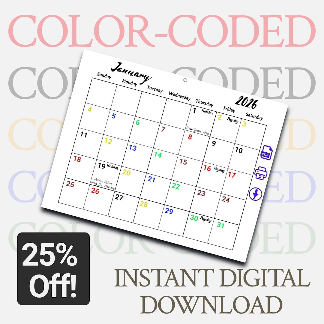 2026 Color-coded Postal Calendar: Employee Schedule (digital Download ...