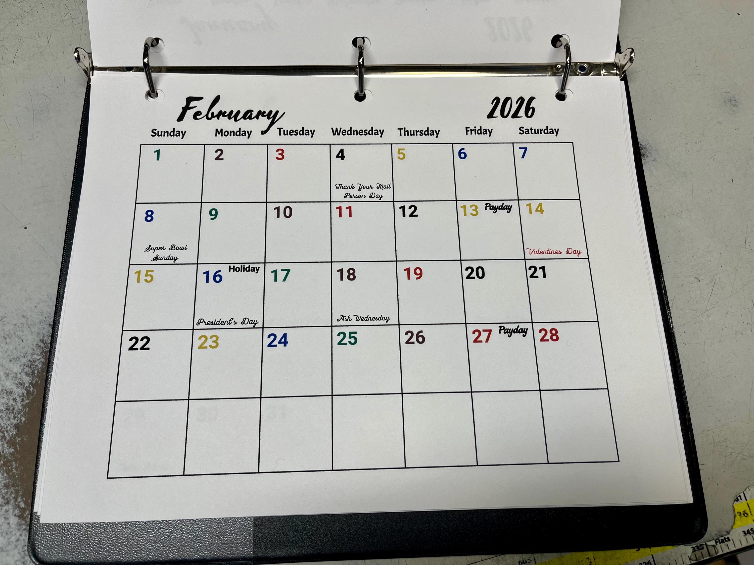 2026 Color-coded Postal Calendar: Employee Schedule (digital Download ...