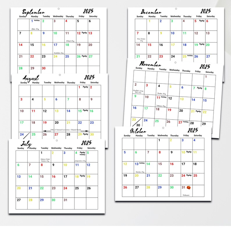 2025 Color-coded Postal Calendar Digital Download: Clutter-free, Bright ...