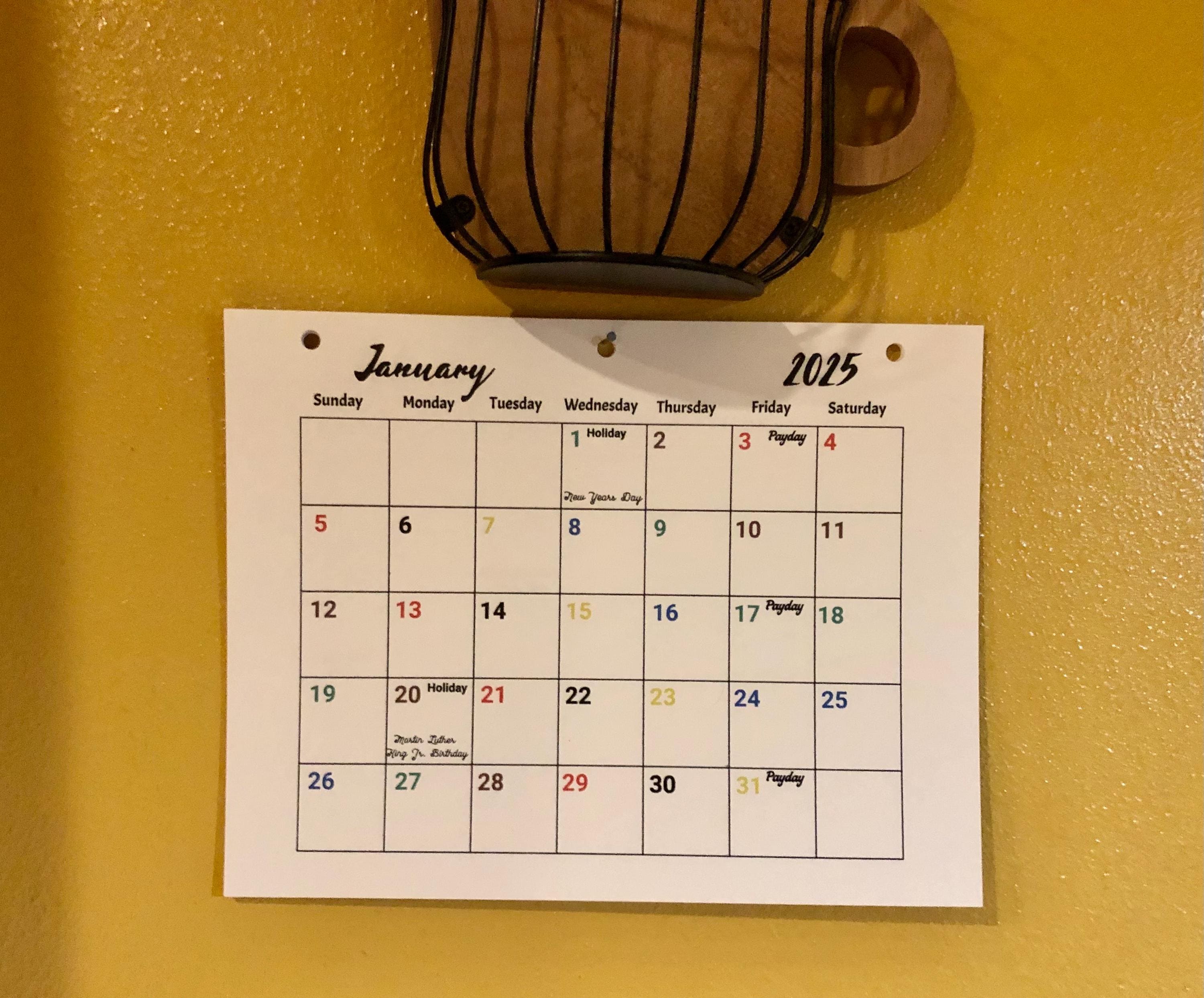 2025 Color-coded Postal Calendar Digital Download: Clutter-free, Bright ...