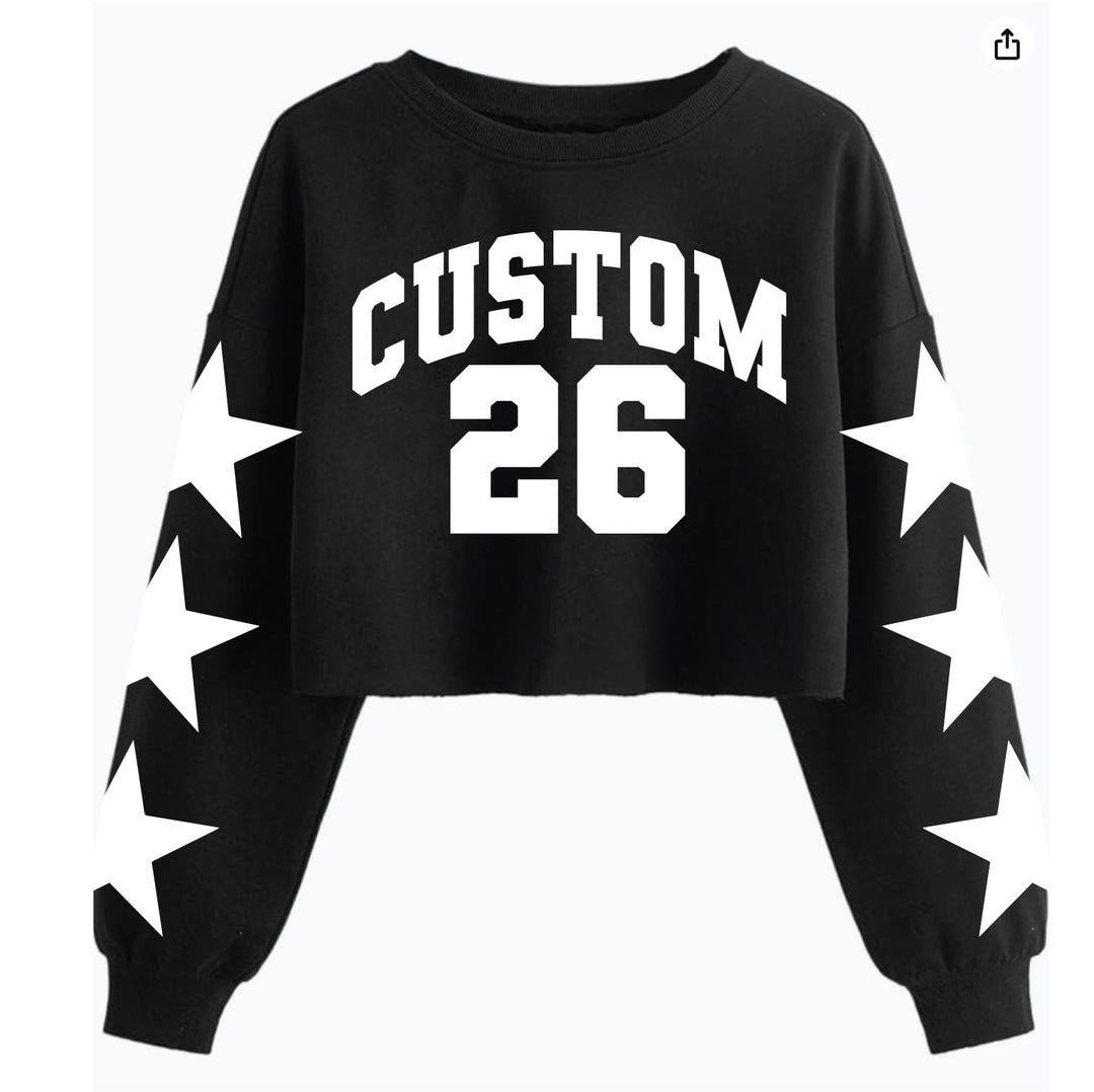 Custom Star Sleeve Sports Number Crop Sweatshirt - Your Team Number ...