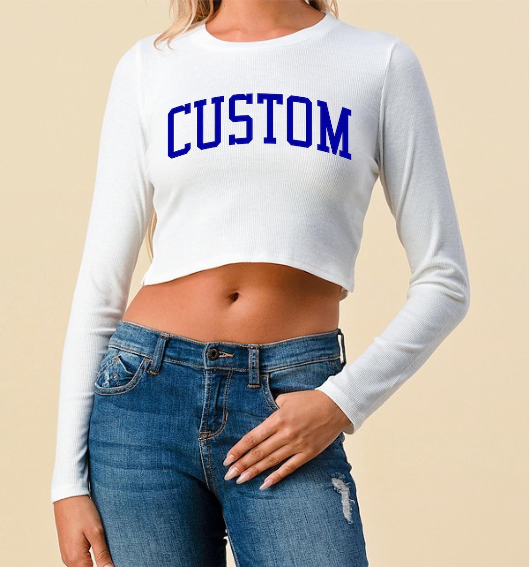 Custom College Ribbed Long Sleeve Crop Top - Long Sleeve Crop - Crop ...