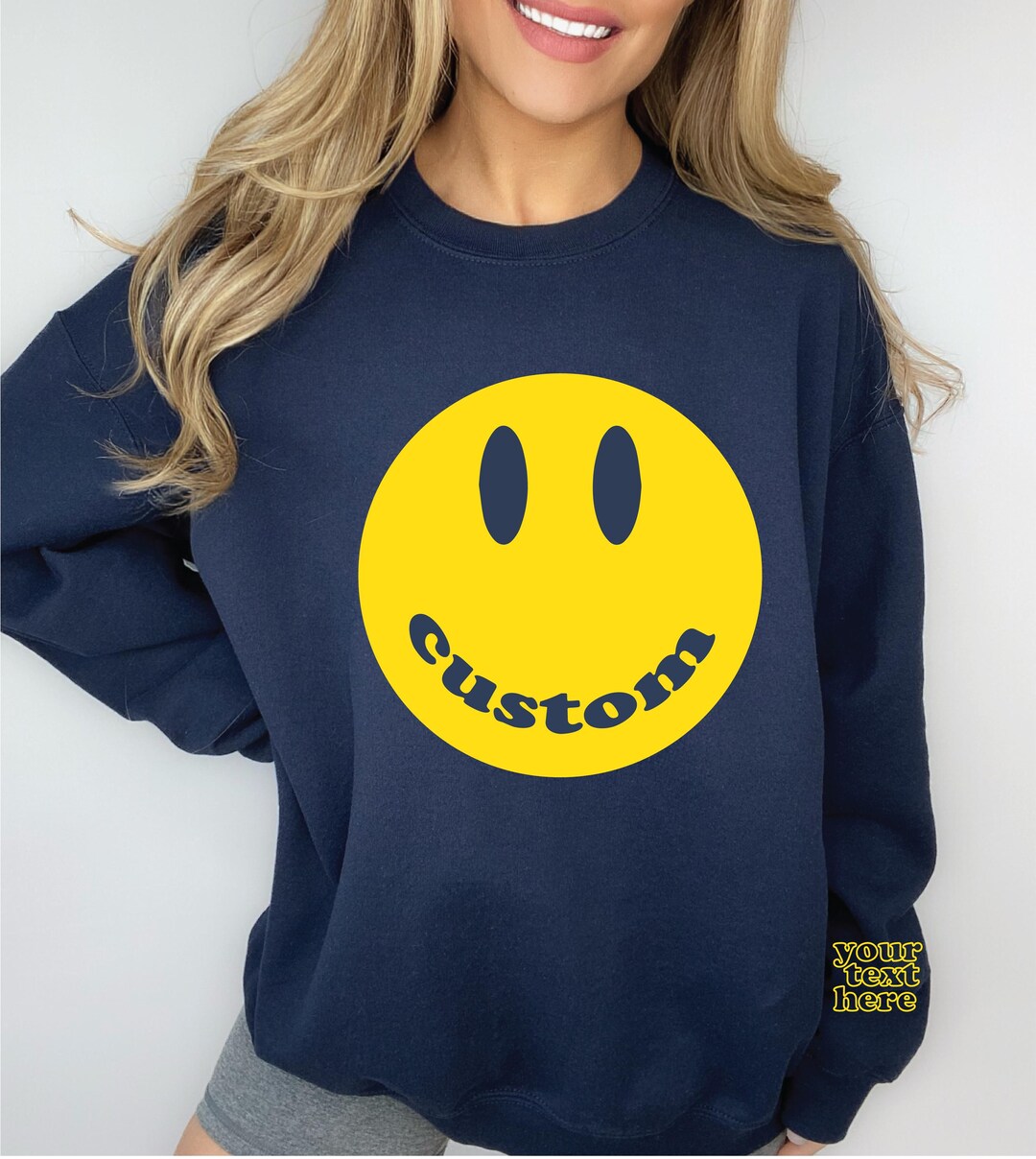 Smiley Face Sweatshirt - Custom Sweatshirt, Smiley Face, Custom College ...
