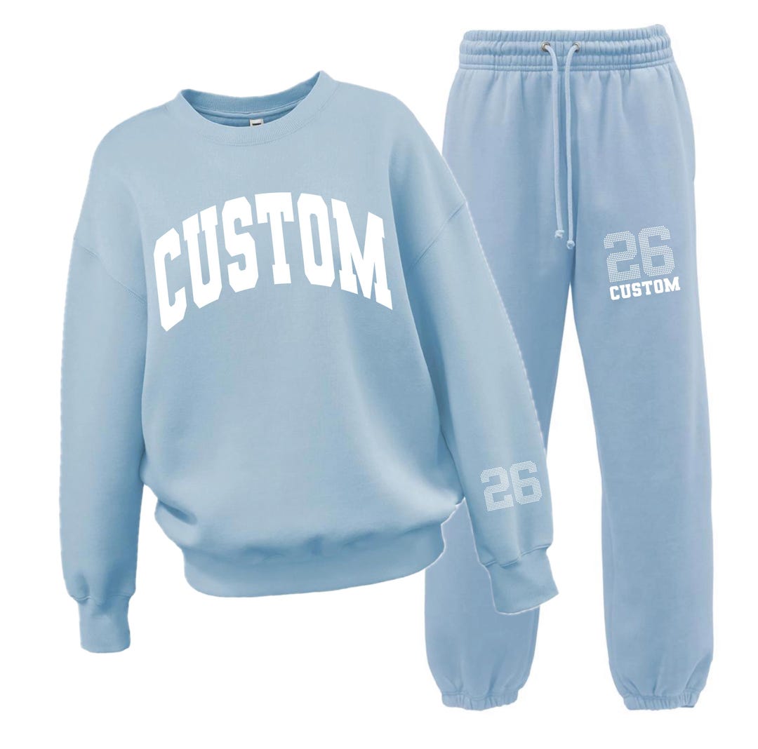 Custom Rhinestone Sweat Set: Light Blue Oversized Crewneck & Joggers - Etsy