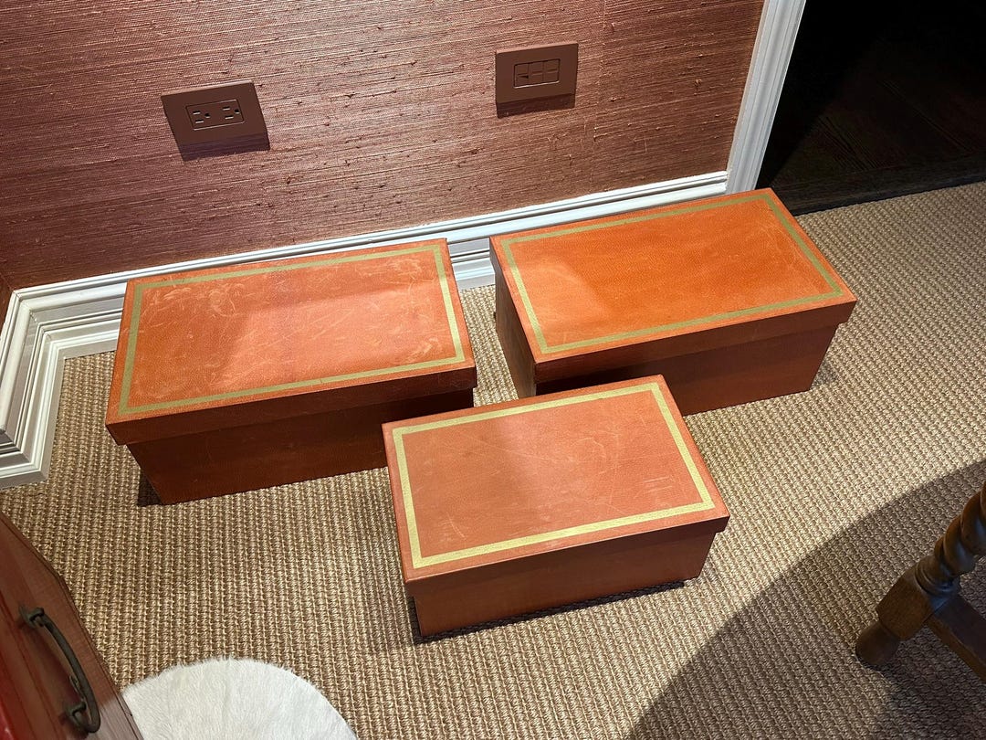Vintage Italian Leather Boxes With Gold Trim, Set of 3 - Etsy