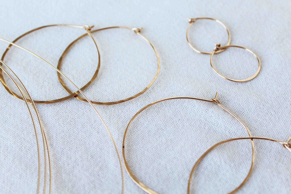 SIMPLE GOLD HOOPS Minimal Hoops 14k Gold Hoops Hammered | Etsy