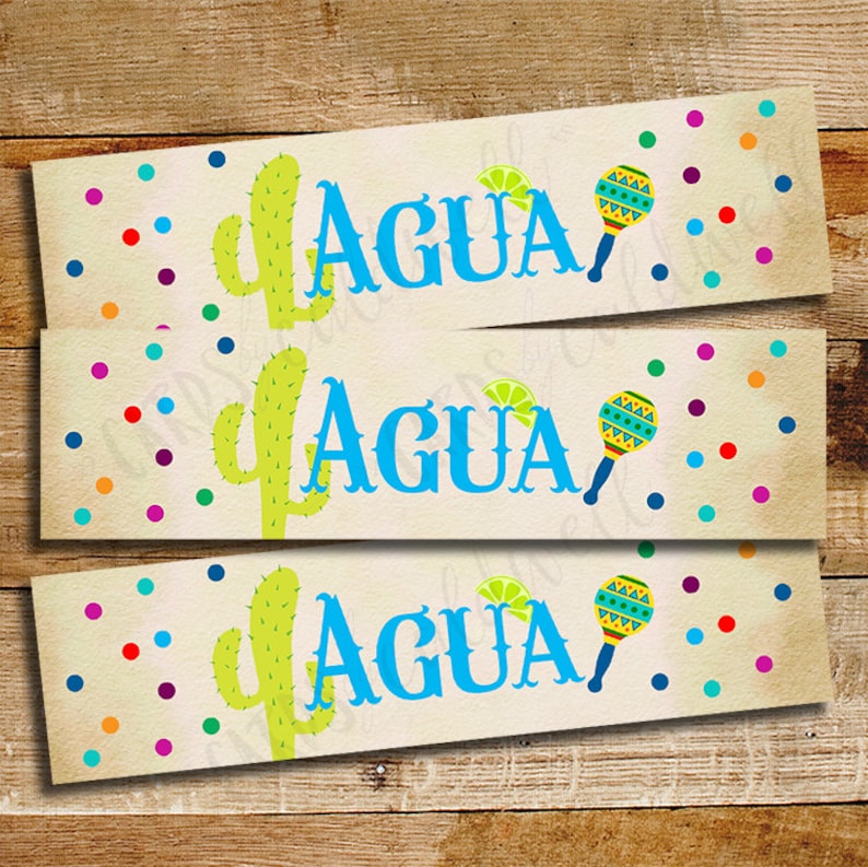 Fiesta Water Bottle Labels | Agua Water Bottle Labels | Instant ...