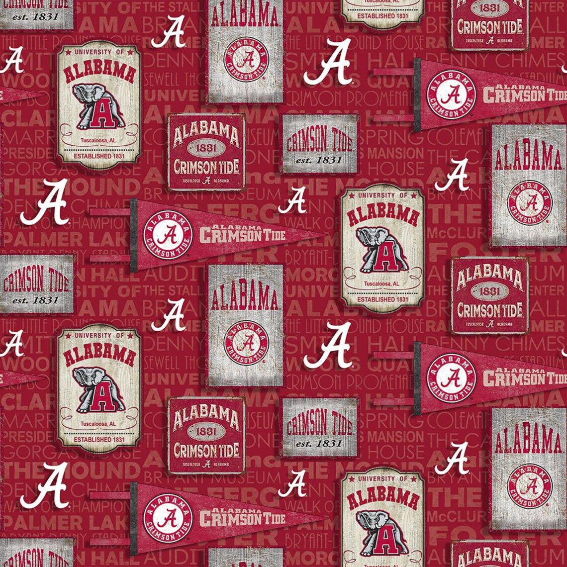Alabama Home State Cotton Fabric 1267 Pennants | Etsy