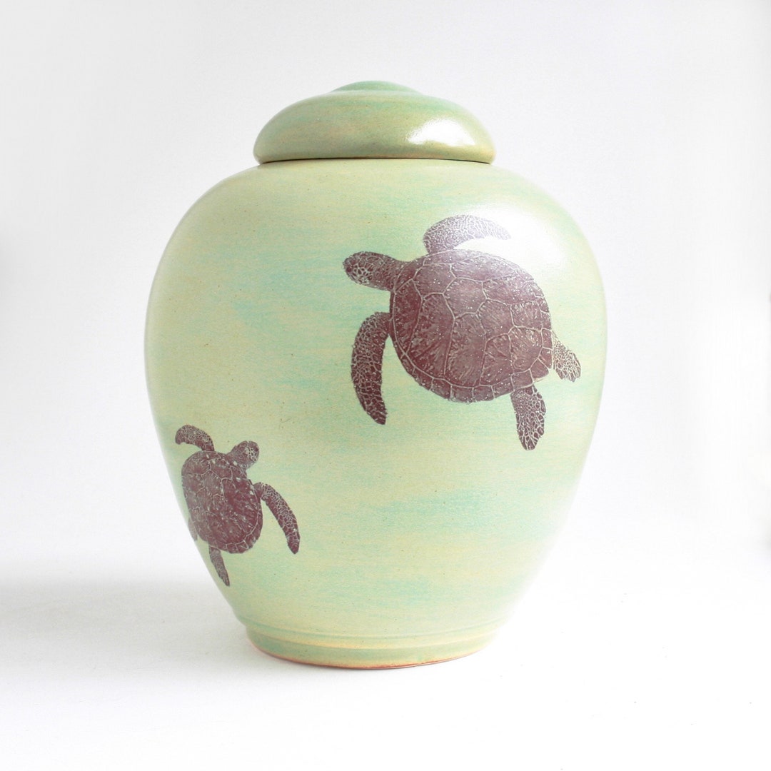 Large Turtle Urn - 200 Lbs - Turtle Urn, Green Urn With Turtles, Large ...