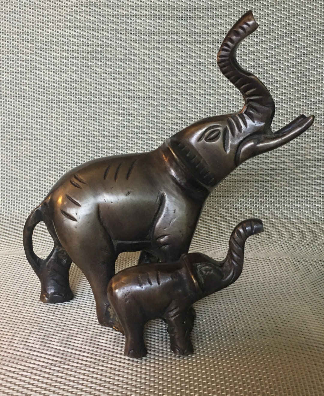 BRONZE FIGURINE of Good Luck ELEPHANTS With Raised Trunks 40% Off - Etsy