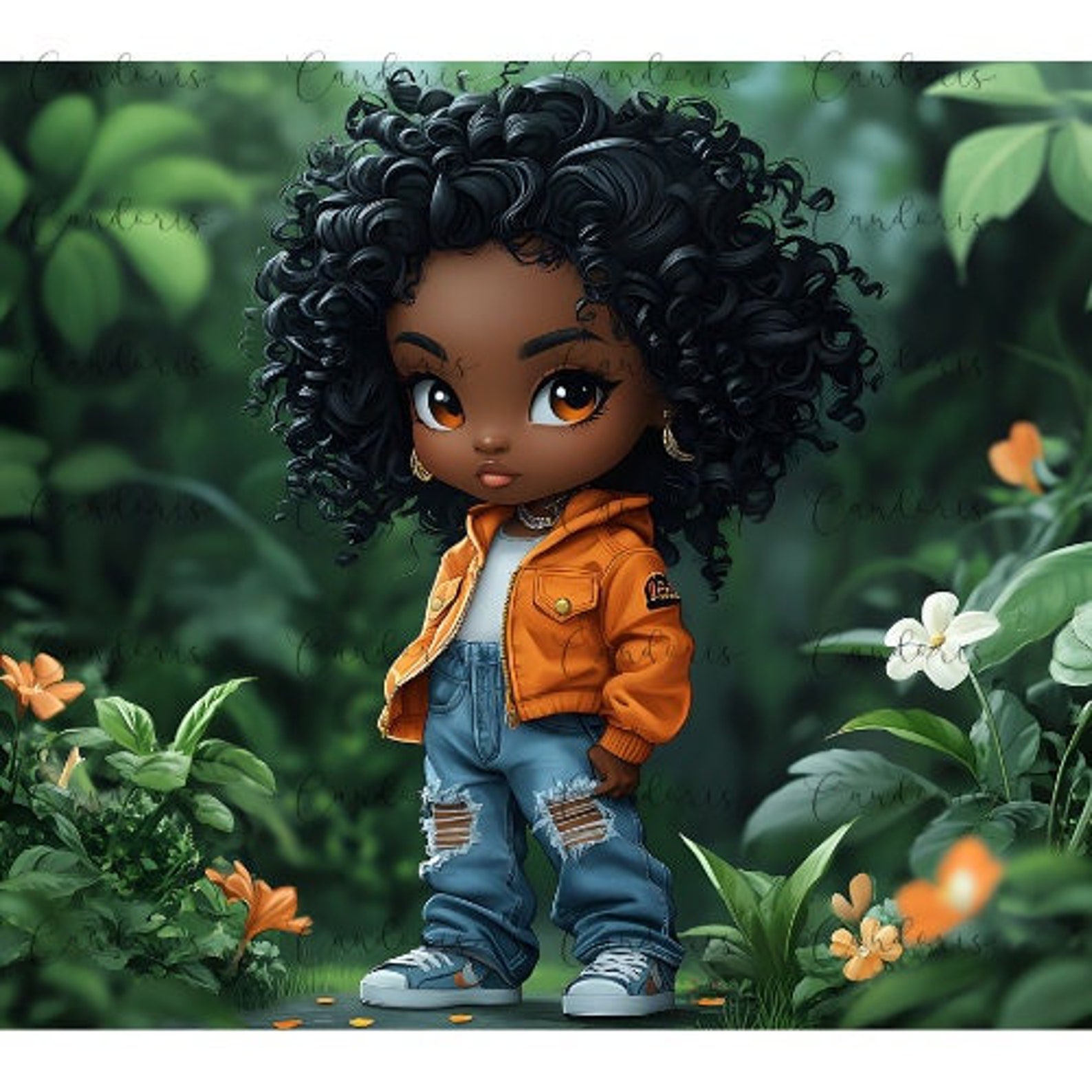 Floral Little Mocha Diva PNG Digital Download - African American Girl ...