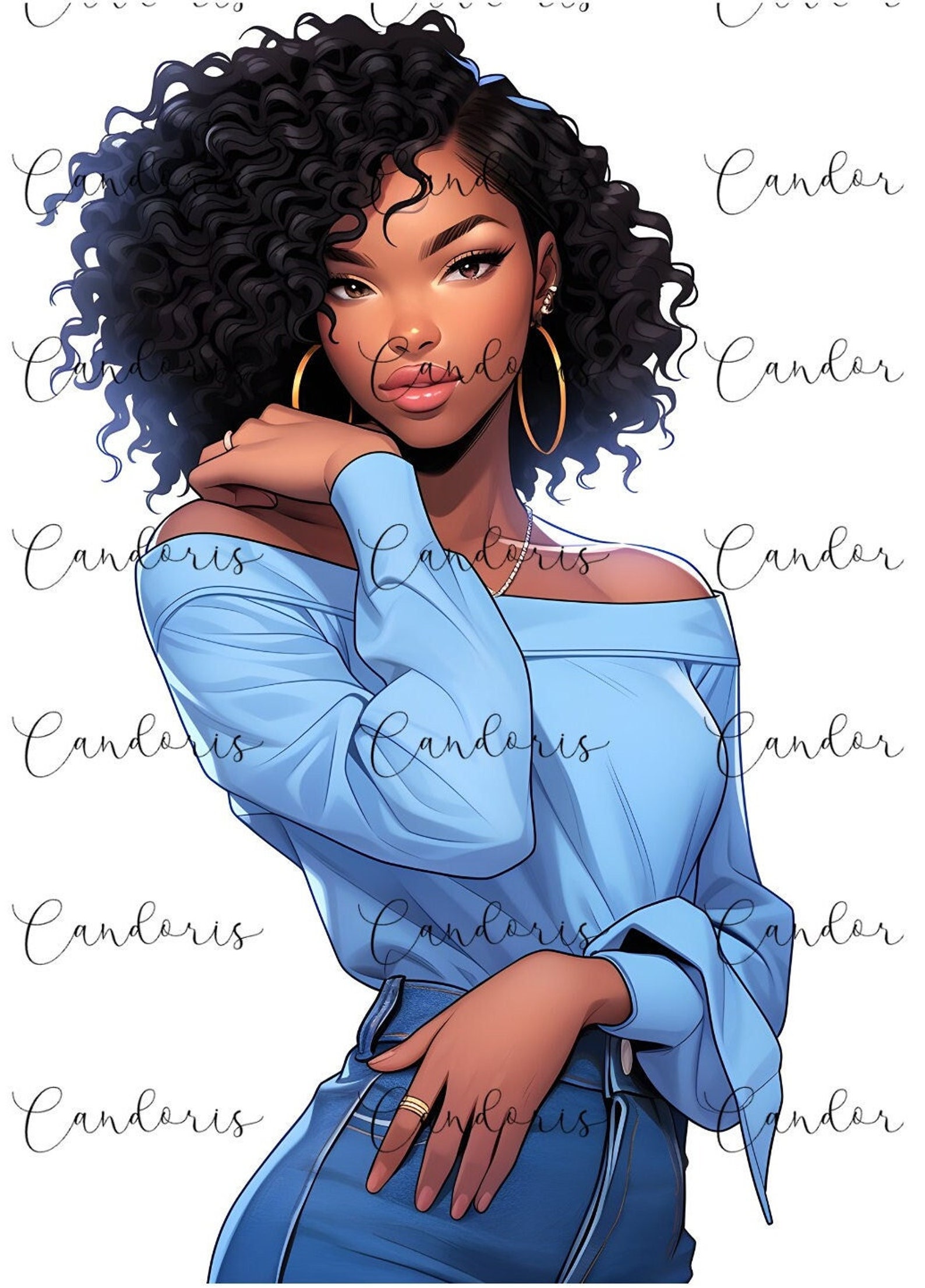 Black Woman Diva PNG Digital Download - Blue Jean Diva - African ...
