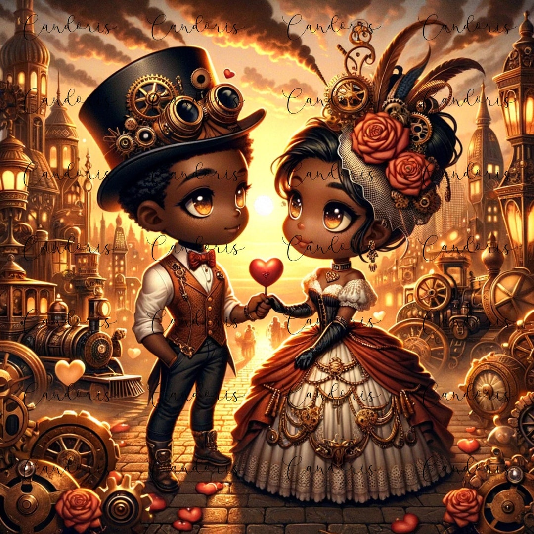 African American Steampunk Couple in Love Digital Download PNG, Couple ...
