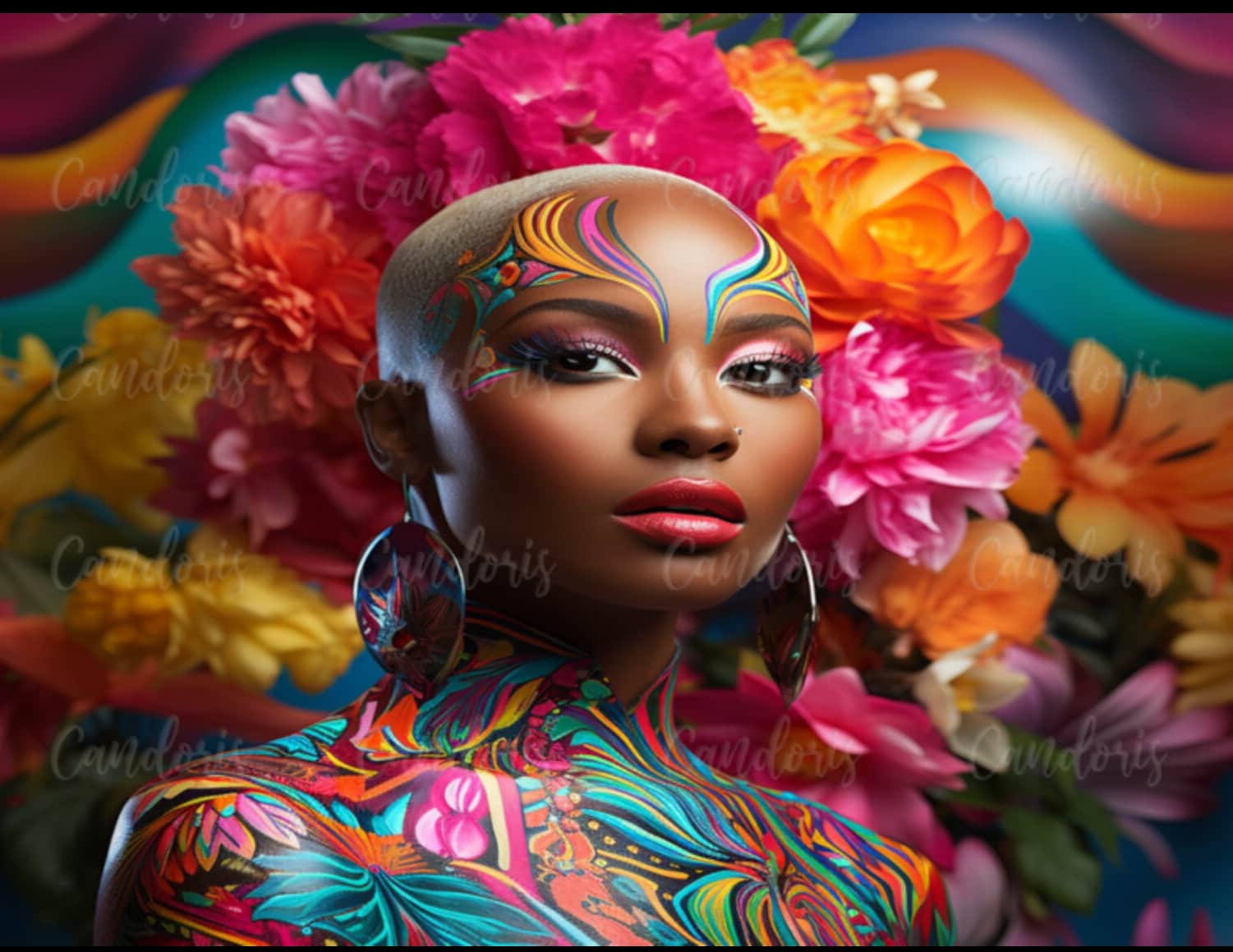Painted Floral Bald Diva - Bald Beautiful Black Diva Nubian Melanin Queen Pretty Bald Hairstyle ...