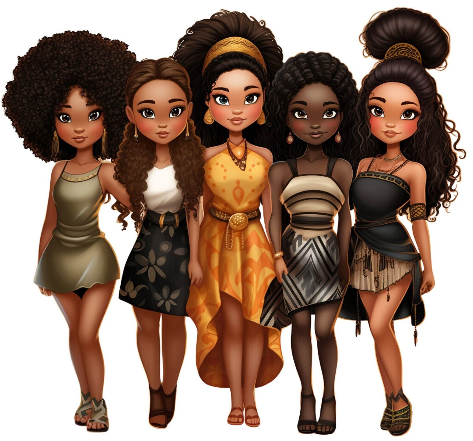 5 Beautiful Black Divas Royalty PNG, Design Download, Haute Couture ...